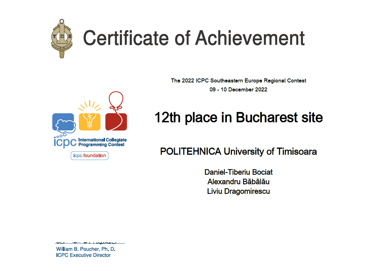 Locul 12 la etapa regională Europa de Sud-Est a concursului ACM-SEERC ...