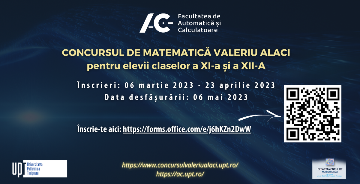 Concursul de Matematică Valeriu Alaci 2023 - Facultatea de Automatică și Calculatoare - Timișoara
